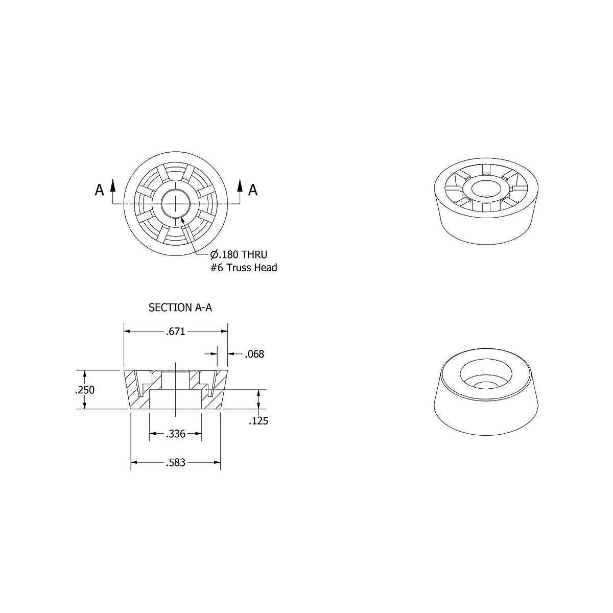 250 Small Round Rubber Feet W/Screws - .250 H X .671 D - Made in USA - Food Safe Cutting Boards Electronics Crafts #