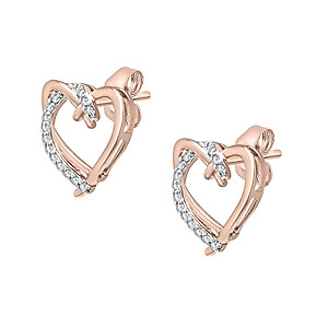 Timeless Love 1/10 ct Diamond Heart Shaped Earrings Set in Sterling Silver with 14K Pink Gold Plating, Dainty Jewelry, Women’s Fashion Earrings, Earring Closure: Post & Nut