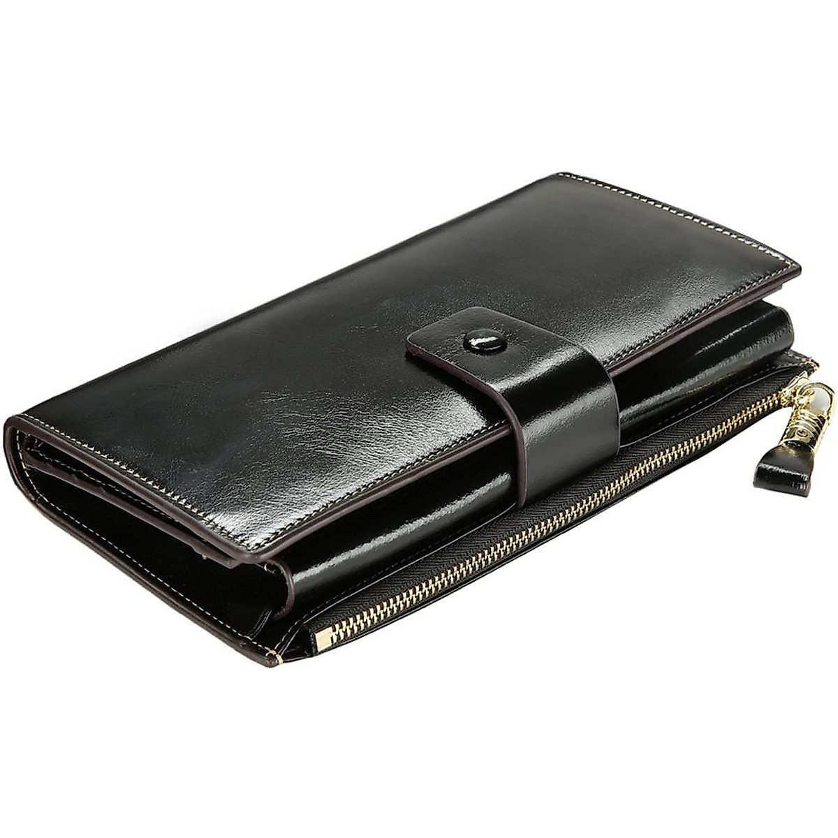 Itslife Womens Wallet RFID Blocking Large Capacity Luxury Wax Genuine Leather Wallets Clutch Wallet Ladies Card holder, Black