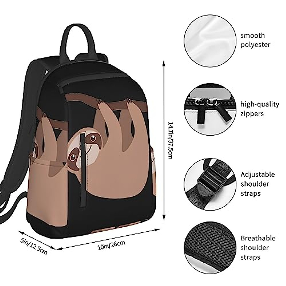 DEHIWI Sloth Casual Backpack Bag Lightweight Laptop Bag Travel Laptop Backpack For Women Men