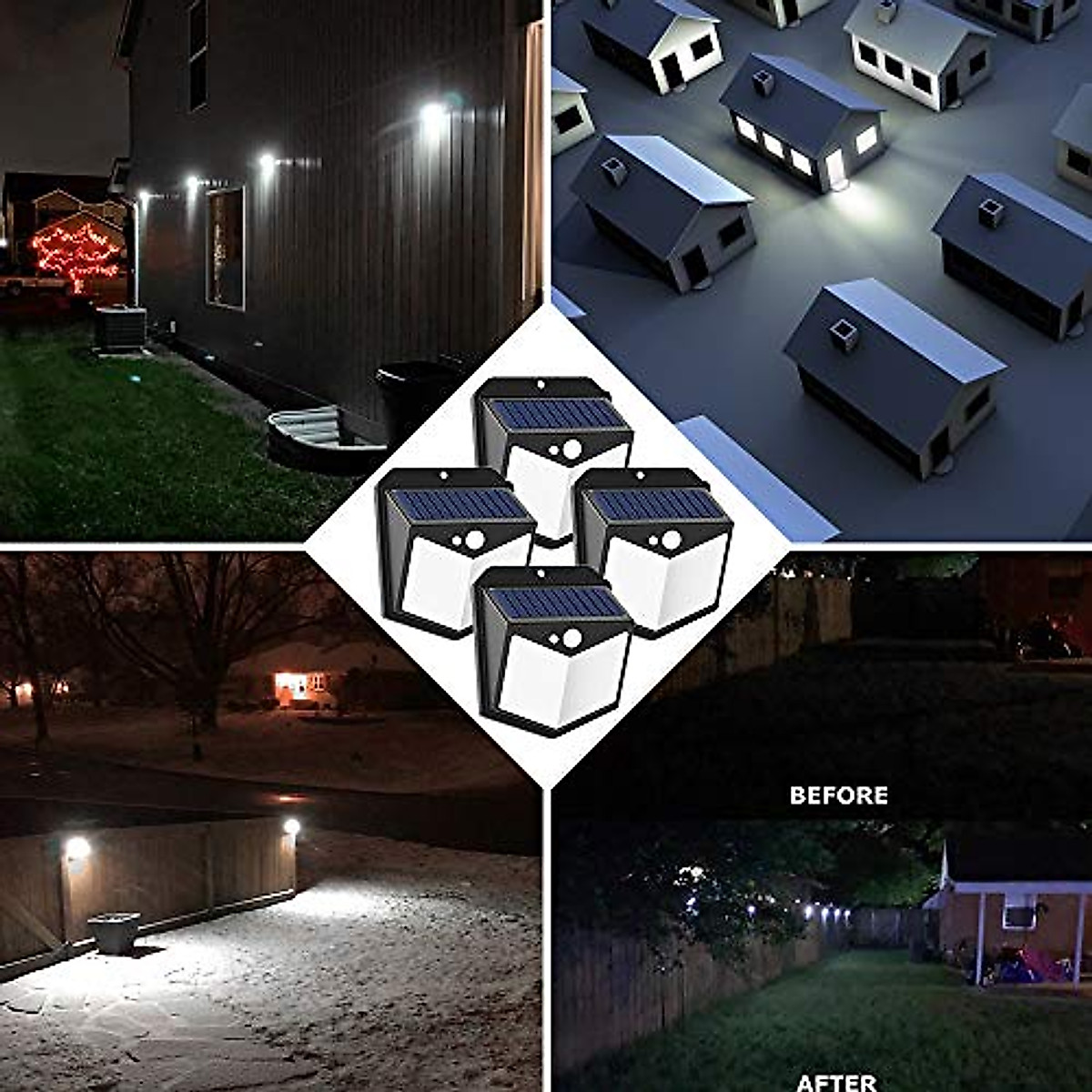 Solar Wall Lights Outdoor, 140 LED Motion Sensor Backyard Light, Frosting Lightshade Flood Light, Waterproof Garden Security Light for Driveway Porch Walkway Pool Patio Deck (No Glare, 4 Pack)