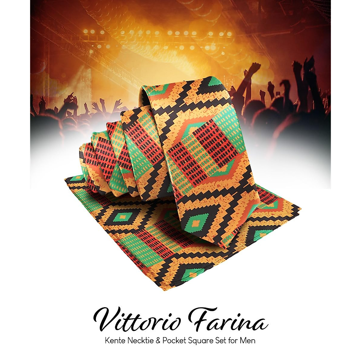Vittorio Farina Premium Kente Necktie & Matching Pocket Square Set (Kente #2)