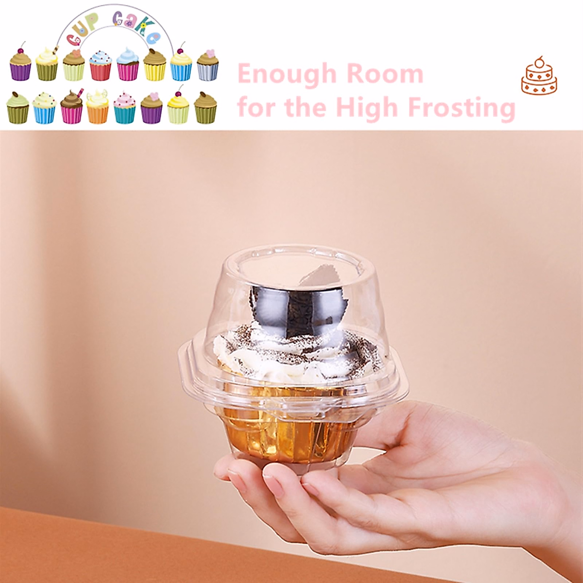 i-CHONY Individual Cupcake Holder - Clear Plastic Dome Single Cupcake Carrier Muffin Container Holders Cases Boxes Cups(50pcs)