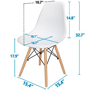 ZENY Modern Dining Chair Set of 4, Mid Century Modern DSW Chair, Side Chairs with Wooden Legs, Shell Lounge Plastic Chair for Kitchen, Dining, Bedroom, Living Room