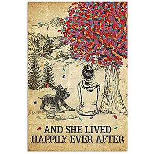 Schnauzer and She Lived Happily Ever After Retro Metal Tin Sign Vintage Sign for Home Coffee Garden Wall Decor 8x12 Inch