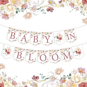 Baby in Bloom Baby Shower Decorations Girl - Floral Baby in Bloom Banner, Pre-Strung Flowers Baby Shower Banner for Wildflowers Boho Baby Shower Gender Reveal Birthday Party Supplies