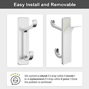 pickpiff Adhesive Coat Hooks, Extra Sticky Waterproof Metal Hook for Hanging Towels, Wreath, Purse, Hat, Cloth, Wall Mounted Hanger for Shower Bathroom Kitchen Door Heavy Duty, Silver, 4 Pack