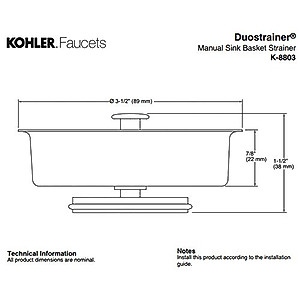 KOHLER 48694 K8803-CP K803-CP Duostrainer Basket Strainer, Polished Chrome