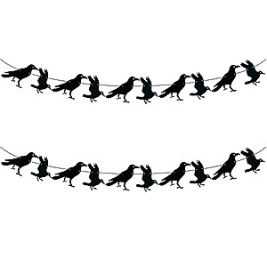 SaktopDeco 2 Pack Black Felt Crow Garland Banner Crow Halloween Birthday Decorations Creative Decor Haunted House Fireplace Decor