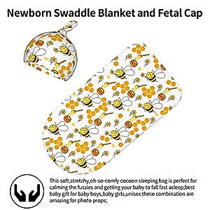 Honey Bee Baby Stuff Swaddle Blanket Hat Set,Soft and Stretchy Infant Receiving Blanket for Newborn, Swaddle Sack Wrap for Boy/Girl