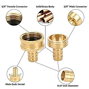 STYDDI Garden Hose Repair Kit, Solid Brass Water Hose Mender Female and Male Hose Connector with Clamps, Fit Standard 1/2" Rubber Garden Hose, 4 Set