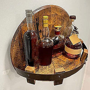 Hand Crafted Liquor Bottle Display,Wall Mounted Whiskey Barrel Shelf,Vintage Round Wine Whiskey Display Organizer Stand Bar Shelves Home Décor