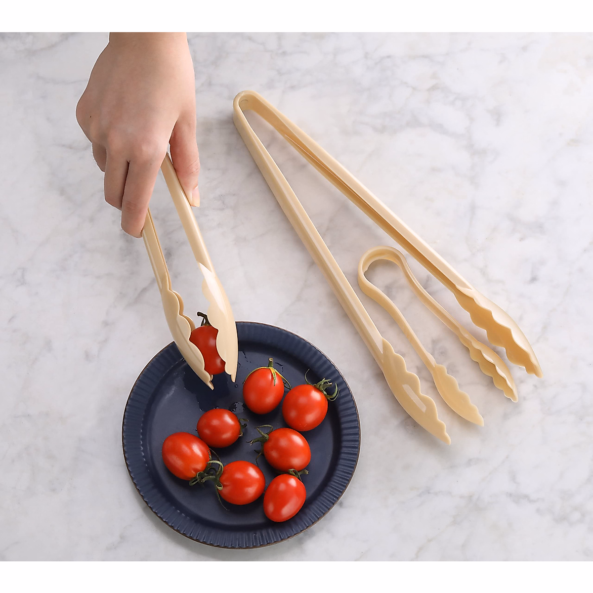 New Star Foodservice 35629 Utility Tong, High Heat Plastic, Scalloped, 9 inch, Set of 12, Beige