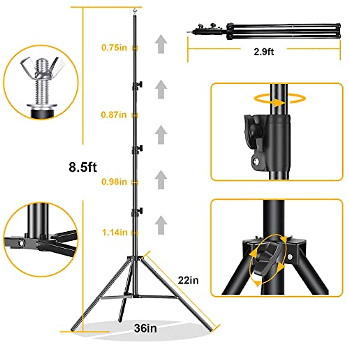 CPLIRIS Backdrop Stand, 8.5x10ft Ajustable Photo Backdrop Stand for Parties, Background Support System for Events with Spring Clamps, Backdrop Clips, Sandbag and Carry Bag