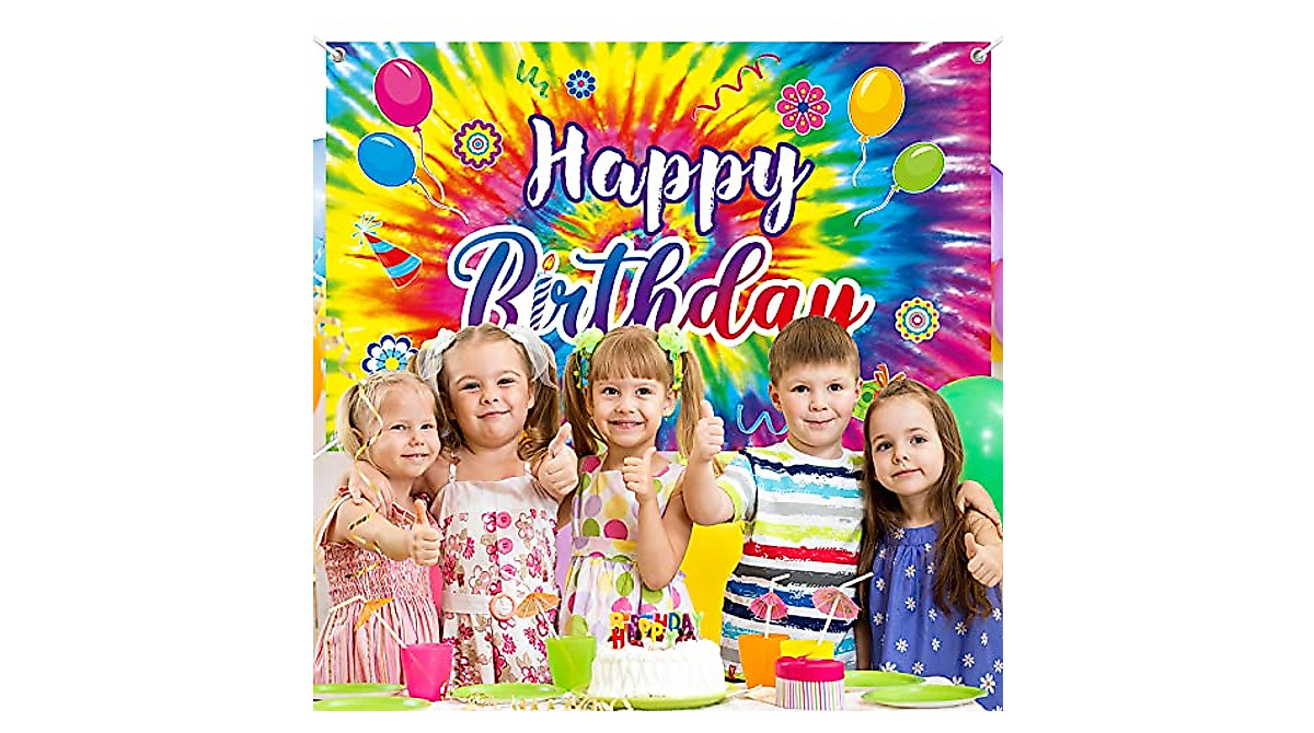 Vibrant Tie Dye Birthday Backdrop for Groovy Party Decor