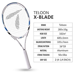 Teloon Recreational Adult Tennis Rackets-27 inch Tennis Racquet for Men and Women College Students Beginner Tennis Racket. (V4-White and Blue)