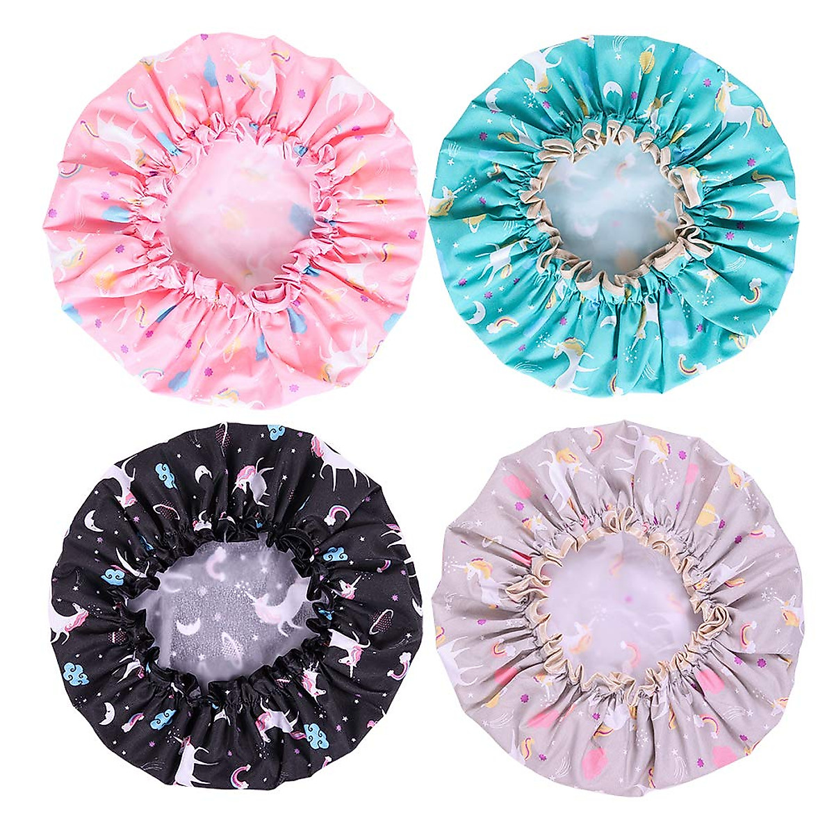 Shower Cap Microfiber Bath Cap - Shower Bonnet Designed for Women and Girls Waterproof Caps Reusable Double Layer Bath Accessories (4 Pack)