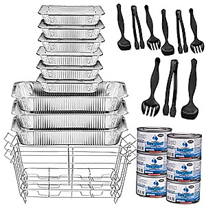 Disposable Chafing Dish Buffet Set, Food Warmers for Parties, Complete 33 Pcs of Chafing Servers with Covers, Catering Supplies with Full-Size Pans (9x13), Warming Trays for Food with Utensils & Lids