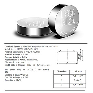 PKCELL LR936 Batteries LR45 1.5V AG9 Battery G9 194 394 Button Cell Watch Batteries 20Pcs