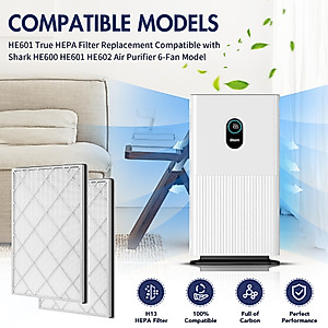 2 Pack HE601 H13 True HEPA Replacement Filter Compatible with Shark Air Purifier 6-Fan HE601 HE602,H13 True HEPA Filter, Compare to Part # HE6FKPET, HE6FKBAS, HE6FKPRO