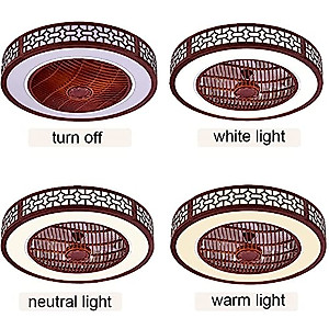 Ceiling Fan Light,22 Inch 64W 3 Colors 3 Speeds Round Retro Wood Remote Control Indoor Flush Mount Ceiling Fan Light