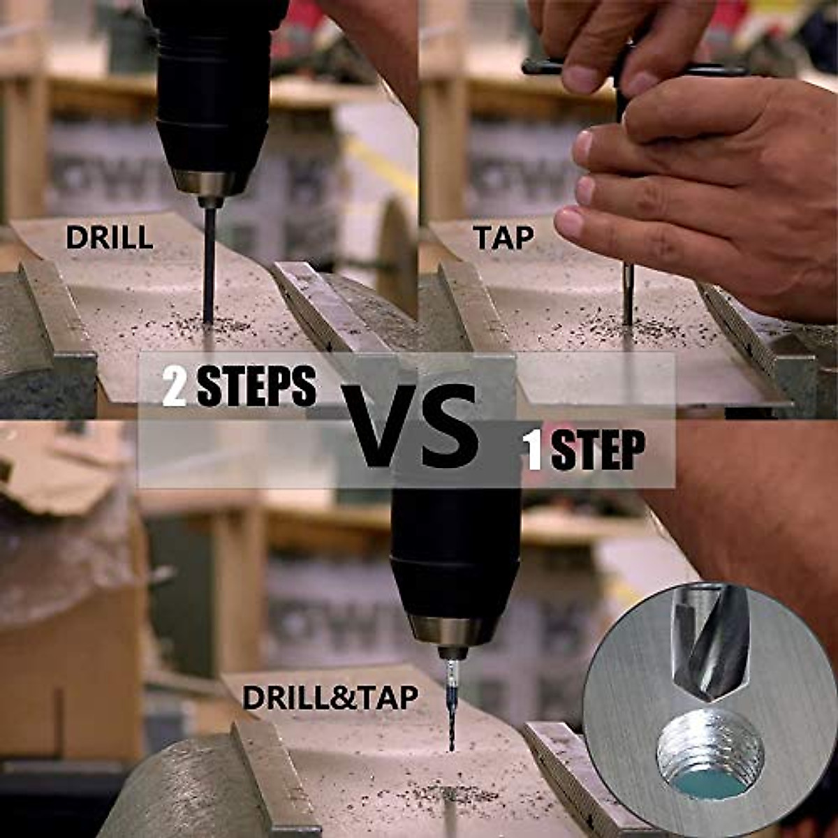 Hymnorq Metric M3 x 0.5 Black TiAIN Finish HSS Co M35 Drill and Tap Combination Bit with 1/4” Hex Shank and Self Centering Split Point for Aluminum Iron and Stainless Steel