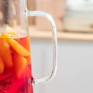 Karafu Pitcher, 68Oz Glass Pitcher with Lid, Easy Clean and Heat Resistance Borosilicate Glass Jug for Hot or Cold Water, Milk, Ice Tea and Juice Beverage