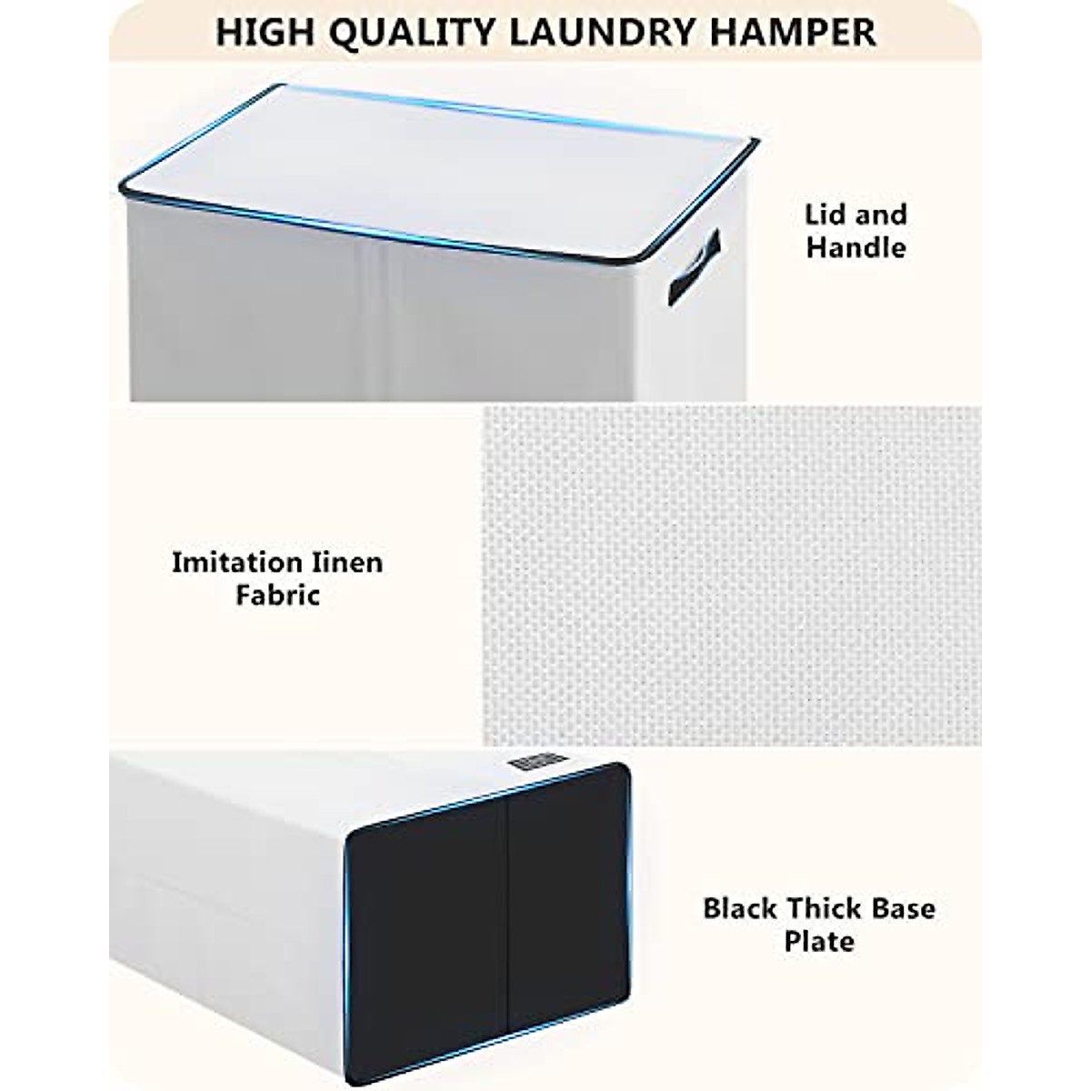 SOLEDI Laundry Hamper with Lid - 100L XL - Large Laundry Basket with Removable Bag, Collapsible Laundry Baskets, Convenient Storage - Hampers for Laundry for Bedroom, Bathroom, Closet, Dorm, Off-White