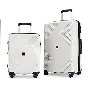 GinzaTravel Rune series expandable 2 Luggage Sets,Lightweight Hardside Suitcase With Spinner Wheels TSA Lock,PP material business fashion suitcase (White, 2-Piece Set(20"/28"))