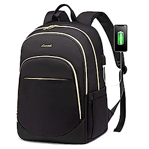 LOVEVOOK Laptop Backpack for Women & Men, 17.3 Inch Anti Theft Travel Backpack with USB Port, Stylish Casual Daypack for College, Large Capacity Teacher Nurse Work Backpack Purse, Black