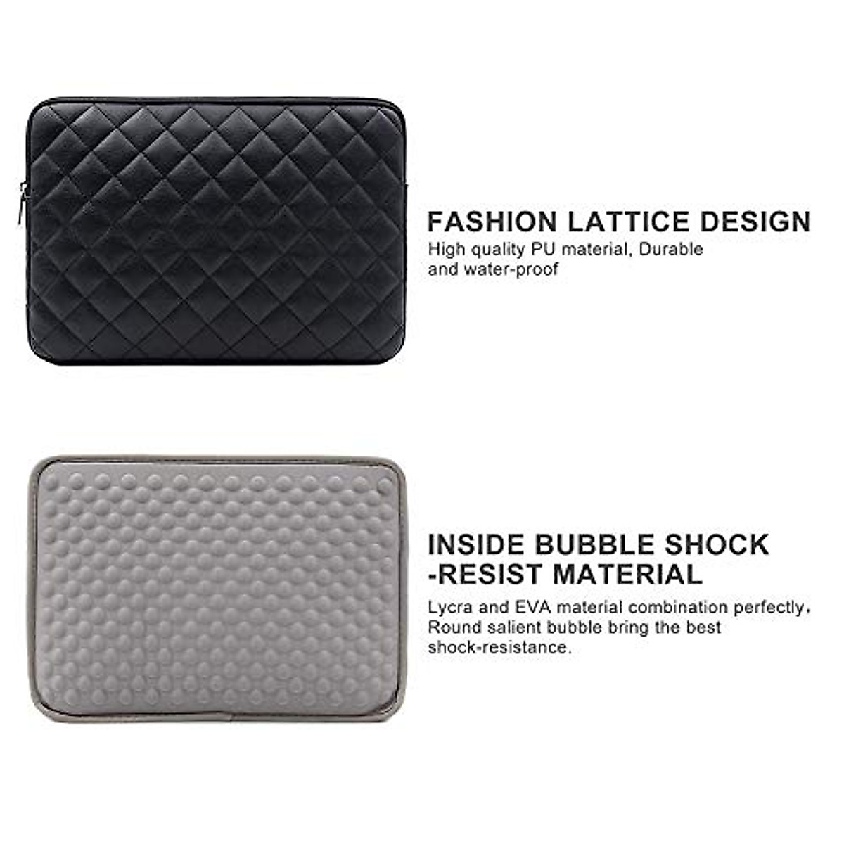 RAINYEAR 16 Inch Laptop Sleeve Diamond PU Leather Case Protective Shockproof Water Resistant Zipper Cover Carrying Bag Compatible with 16" MacBook Pro 2021 2022 New Model A2141 A2485 M1(Black)