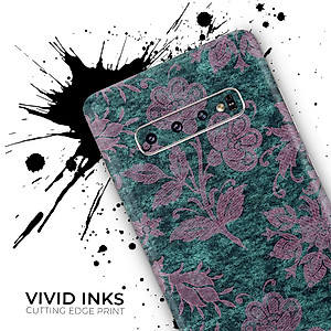 DesignSkinz Turquoise and Burgundy Floral Velvet v2 Protective Vinyl Decal Wrap Skin Cover Compatible with The Samsung Galaxy S20 (Screen Trim & Back Glass Skin)