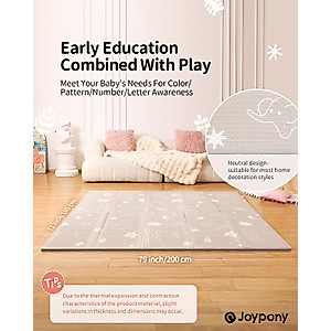 Joypony Foldable Baby Play Mat, 2 in 1 Fabric and XPE Surface Anti-Slip, 79x71x0.6 inch Extra Thick, Ideal for Infants Toddlers Kids Crawling, Non-Toxic, Waterproof Easy to Clean with Storage Bag
