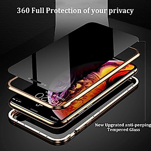 UMTITI Anti-peep Anti-Spy Privacy Magnetic Case for Samsung Galaxy S23 Ultra, Full Body with Built-in Screen Protector Magnetic Clear Back Metal Bumper Double-Sided Tempered Glass Phone Cover (Gold)