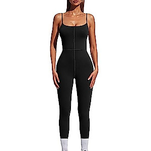 AUTOMET Rompers for Womens Sexy Unitard Fall Outfits 2023 One Piece Jumpsuits Workout Spaghetti Strap Tummy Control Onesie Sets Sleeveless Bodysuits
