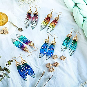 6 Pairs Fairy Earrings for Women Butterfly Wing Earrings Multicolored Long Dangling Earrings for Spring Summer Beach Wedding Party, Handmade Simulation Faerie Cicada Wing Drop Crystal Jewelry