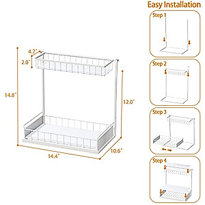 Under Sink Organizers and Storage, Pull Out Cabinet Organizer with Sliding Shelf 2 Tier Under Cabinet Storage Multi-purpose for Under Kitchen Bathroom Cabinet Organizer (White)
