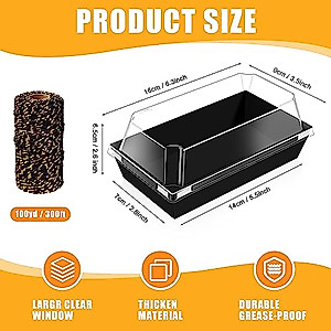 150 Pcs Paper Charcuterie Boxes with Clear Lids and Cotton Rope 5.5 Inches Disposable Food Containers Bakery Boxes for Dessert, Sandwich, Cupcake, Cookie, Chocolate, Strawberry (Black)