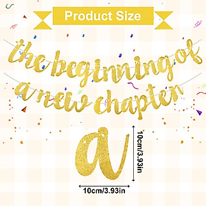 AOZUO The Beginning of A New Chapter Banner, Glitter Farewell Party Decorations Happy Retirement Graduation Banner House Warming Moving Away Engagement Job Change Party Supplies(Gold)