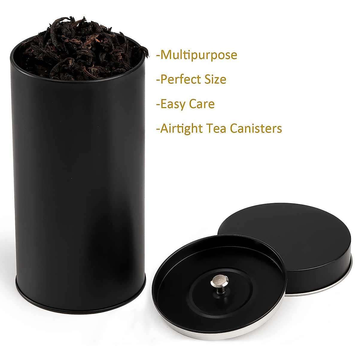 Yesland 6 Pack Tea Tin Canister with Airtight Double Lids, 32 Fl Oz Tin Can Box and Large Round Kitchen Canisters for Loose Tea, Coffee, Candy, Herbs and Spices(Black)
