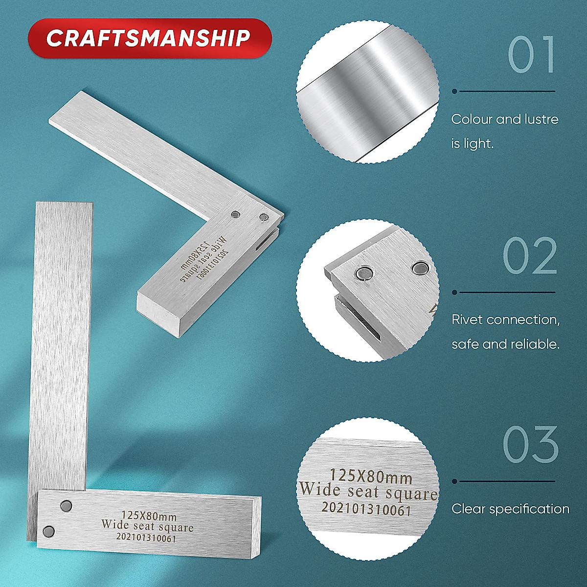 Machinist Square Set, 2, 3, 4 and 6 Squares Machinist Square Mechanical Engineer Steel Square High Precision 90 Degree Wide Base Square Tool L-type Testing Measuring Tool