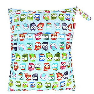 Damero 3pcs Pack Wet Dry Bag for Cloth Diapers Daycare Organizer Bag, Cute Owls