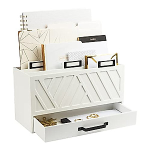 White Mail Organizer - Desktop Mail Holder - Office Desk Organizers Storage with Drawer - Paper File Folder Desk Organization - Desk Accessories & Workspace Organizers by Blu Monaco