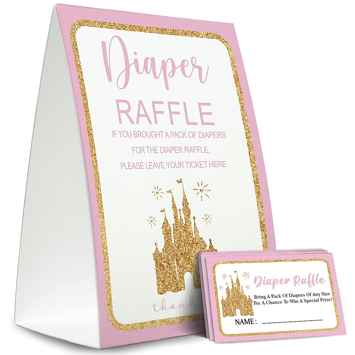Diaper Raffle Sign,Diaper Raffle Baby Shower Game Kit (1 Standing Sign + 50 Guessing Cards),Baby Showers Decorations,Card for Baby Shower Game to Bring a Pack of Diapers-N16