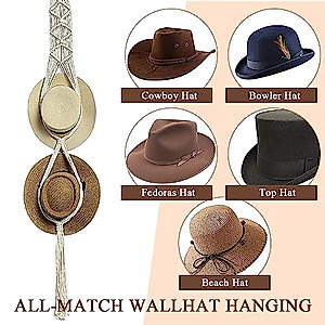 LINXIU Macrame Hat Hangers Boho Hat Rack for Wall Decorative Bohemian Women Cowboy Hats Holder Organizer for Wide Brim Fedoras Caps(2 Hats Style)