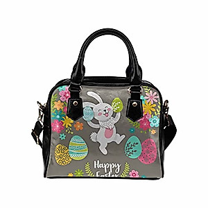 InterestPrint Cute Easter Cartoon Character Rabbit Womens Top Handle PU Leather Shoulder Satchel Bag