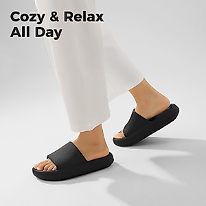 Leevar Black Cloud Slippers for Women and Men Massage Shower Bathroom Non-Slip Open Toe Cloud Slide Soft Comfy Thick Sole Cloud Cushion Slide Sandals