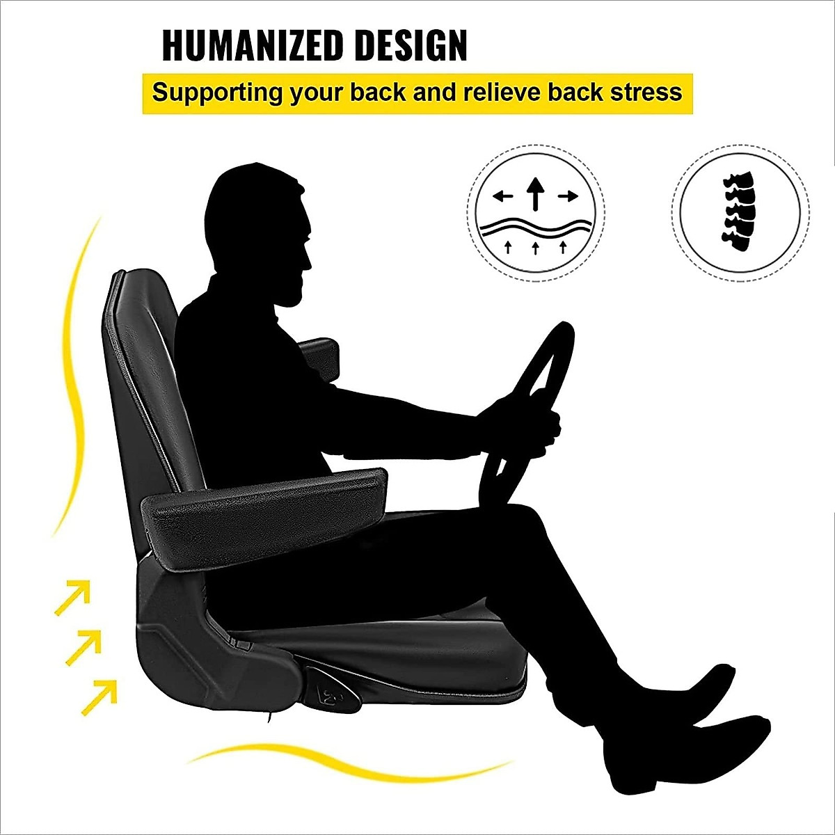 Tractor Suspension Seat, Adjustable Universal Replacement Seat W/Armrest W/Backrest, Compatible with Excavator Skid Loader Dozer Telehandler
