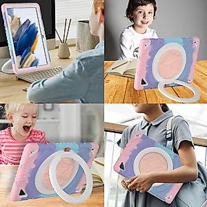 XZC for Samsung Galaxy Tab A8 Case 10.5'' 2022 (SM-X200/X205/X207) Heavy Duty Shockproof Rugged Cover with Rotating Stand/Pencil Holder/Carrying Shoulder Strap (Pink)