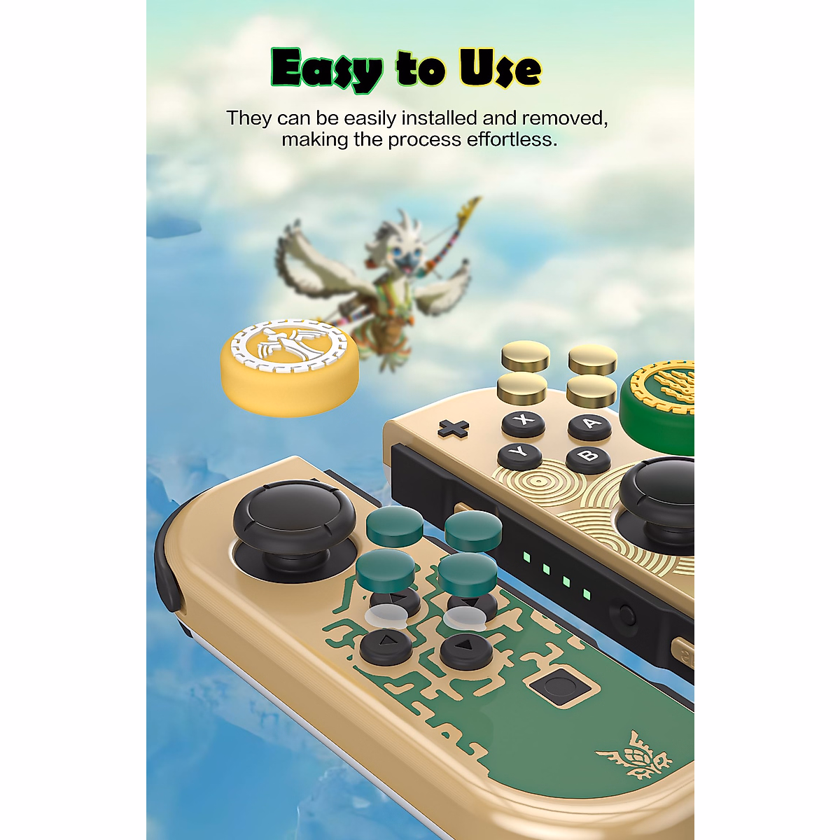 Switch Thumb Grip Caps for The Legend of Zelda: Tears of The Kingdom, Soft Silicone Joystick Cover and Switch Button Caps for Switch OLED/Switch lite - GreenGold